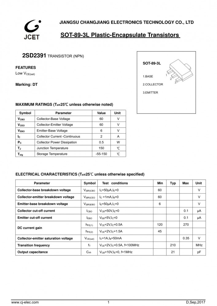 2SD2391 datasheet page 1