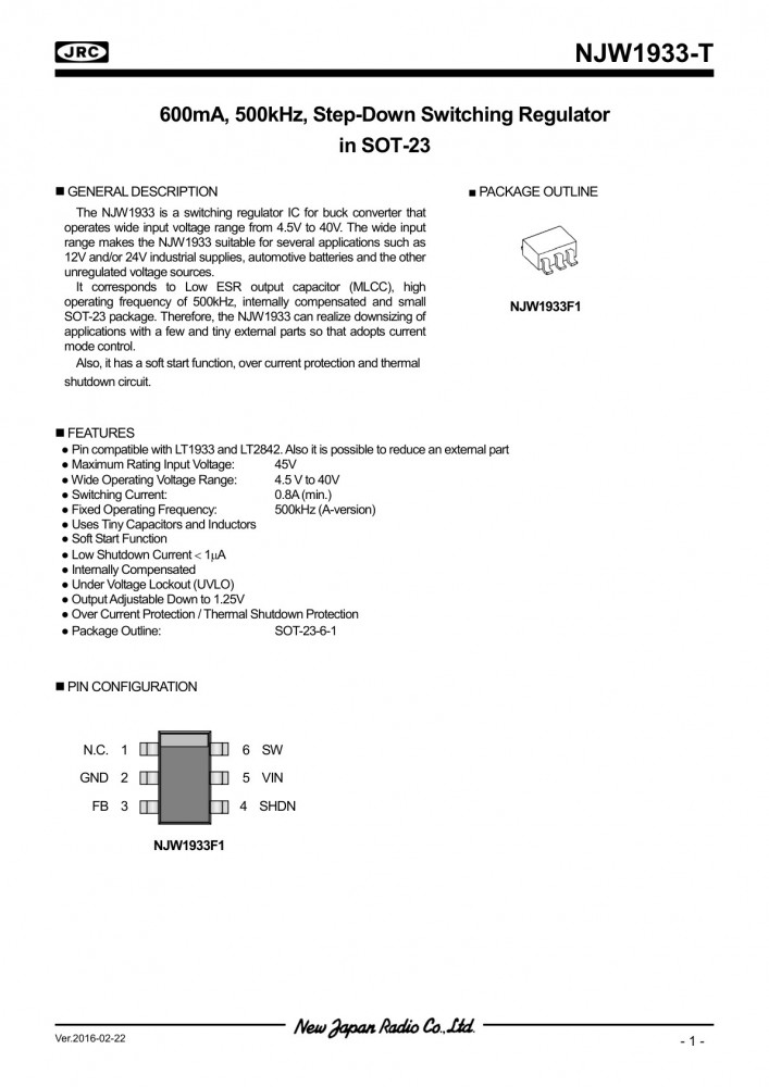 NJW1933 datasheet page 1