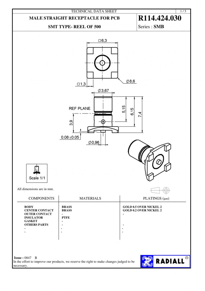 Radiall R114.424.030 technical document, page 1