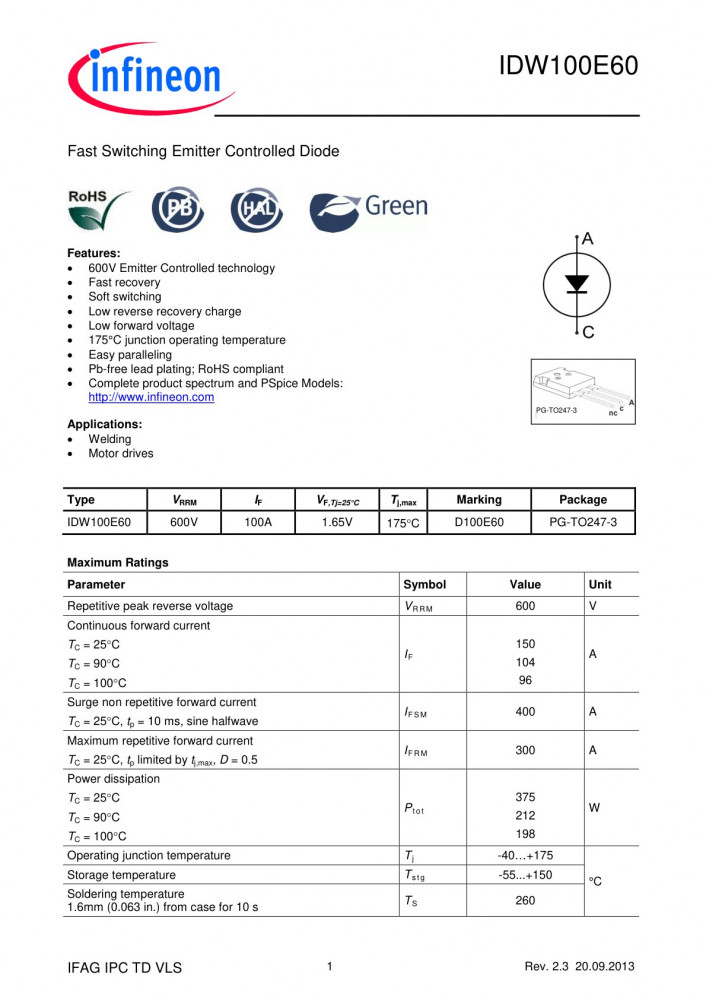 IDW100E60 datasheet page 1