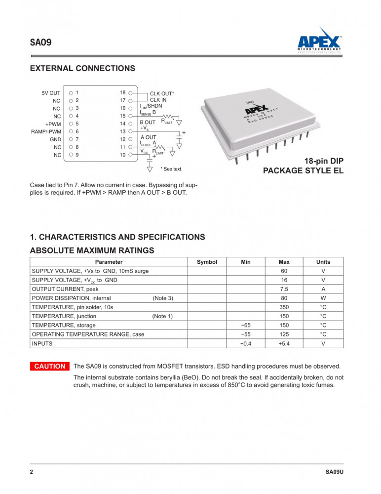 APEX SA09 data sheet page 2