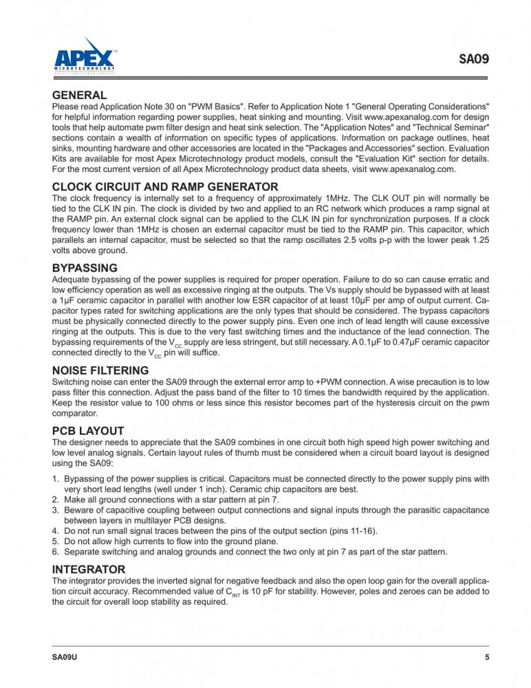 APEX SA09 data sheet page 5