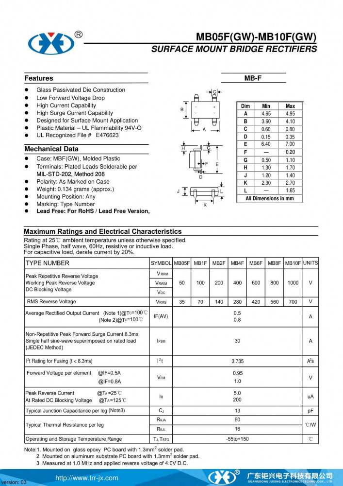 JUXING MB10F datasheet page 1