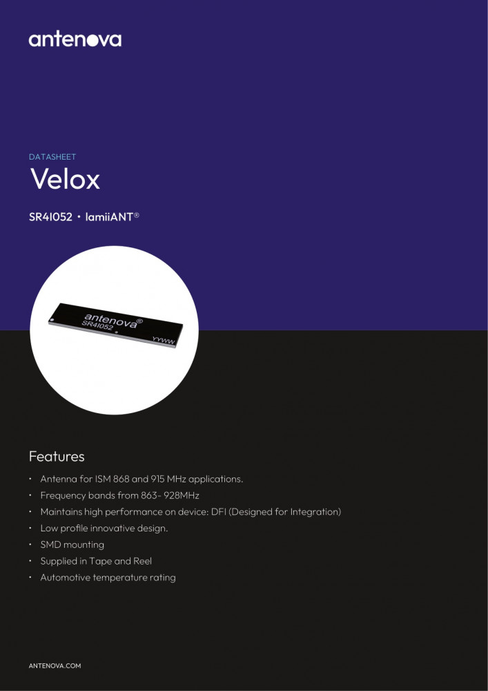 Antenova Velox SR4I052 datasheet page 1