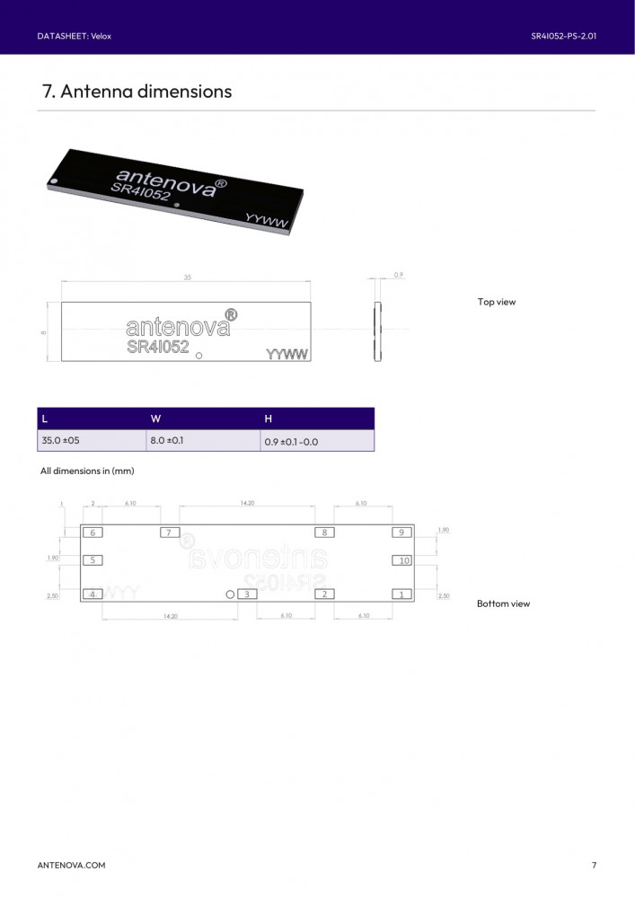 Antenova Velox SR4I052 datasheet page 7