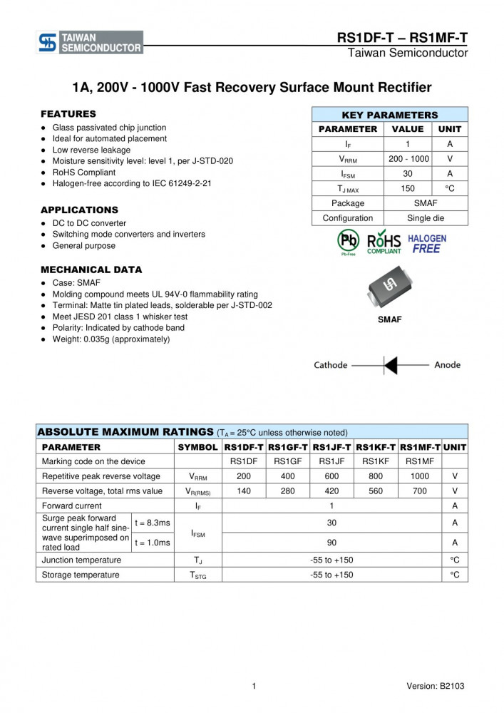 RS1DF-T datasheet page 1