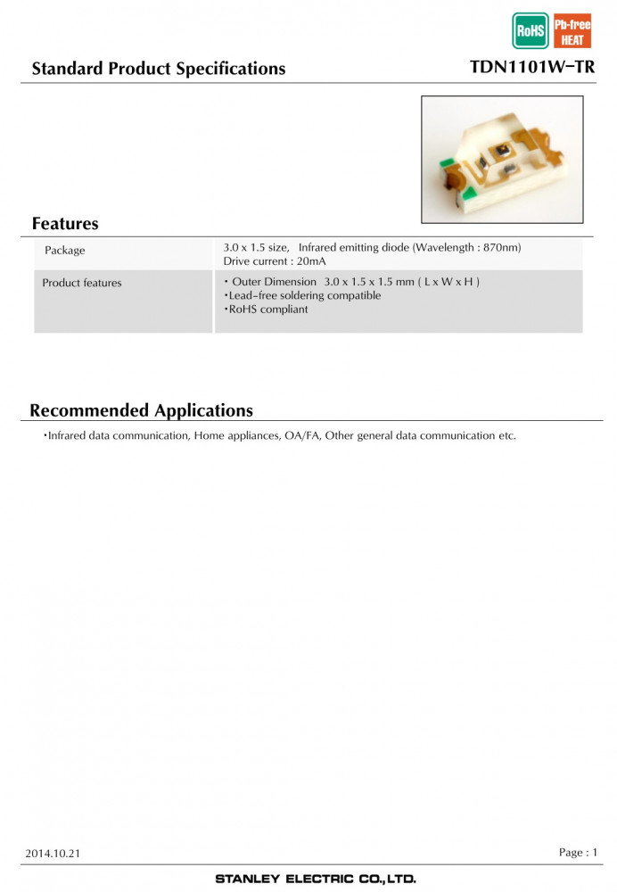 TDN1101W technical document page 1