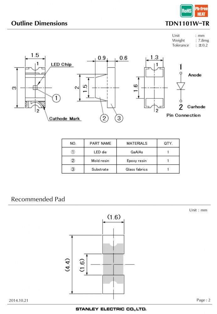 TDN1101W technical document page 2