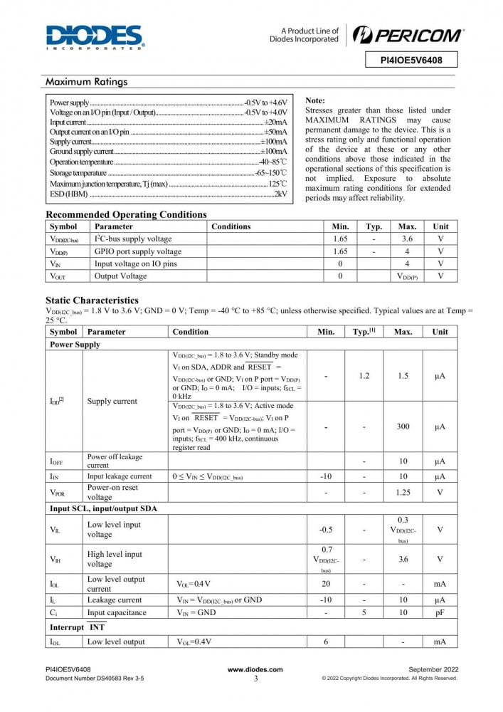 PI4IOE5V6408ZTAEX datasheet page 3