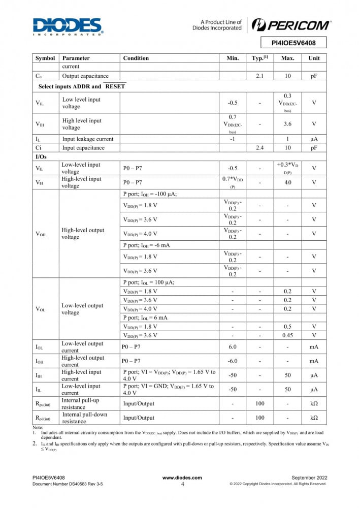 PI4IOE5V6408ZTAEX datasheet page 4