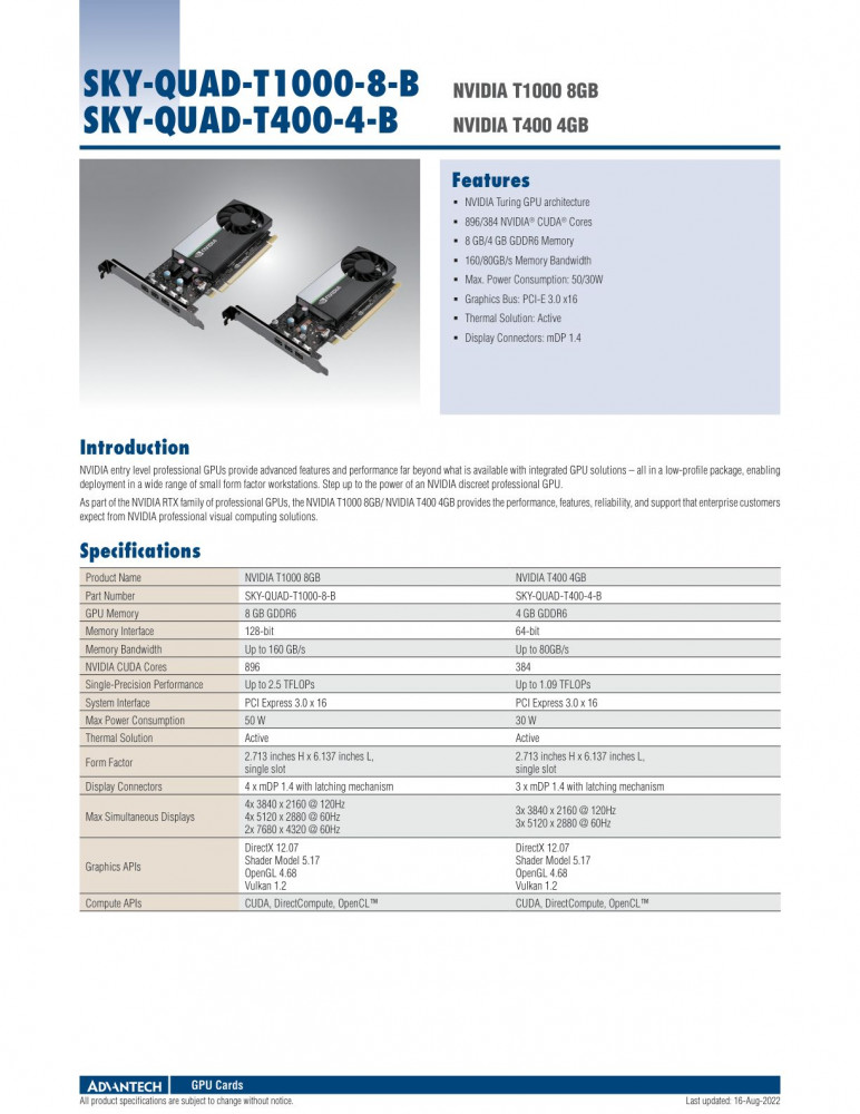 NVIDIA T1000 8GB technical document preview