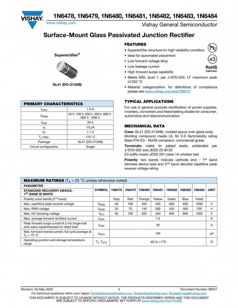 Vishay rectifier datasheet page 1