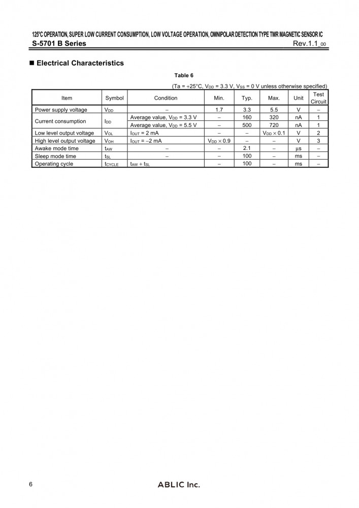 S-5701 B Series datasheet page 6
