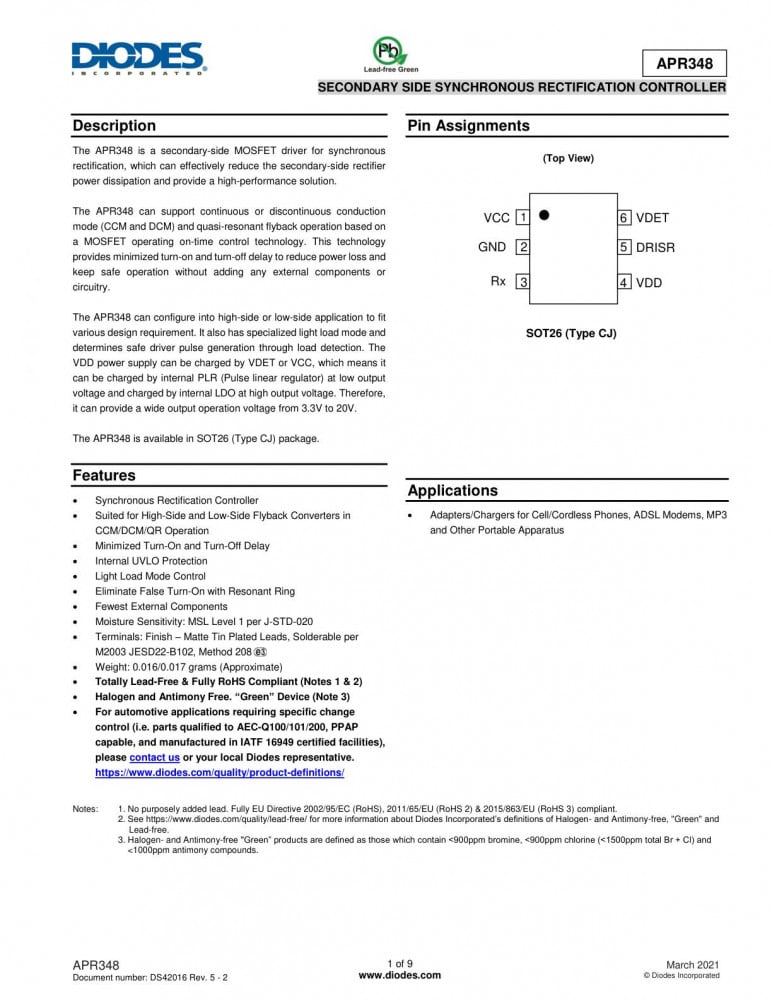APR348W6-7 datasheet page 1