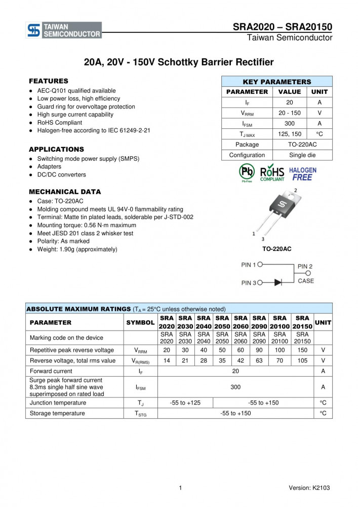 SRA2050 datasheet page 1