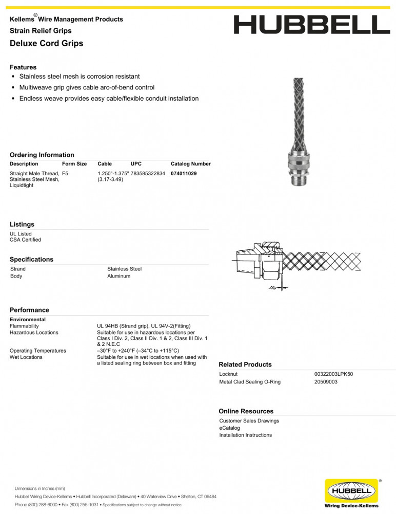 Product documentation image for Burndy 074011029