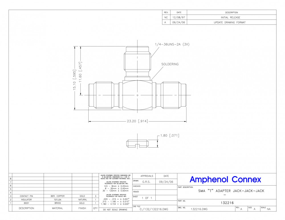 Amphenol 132216 technical drawing