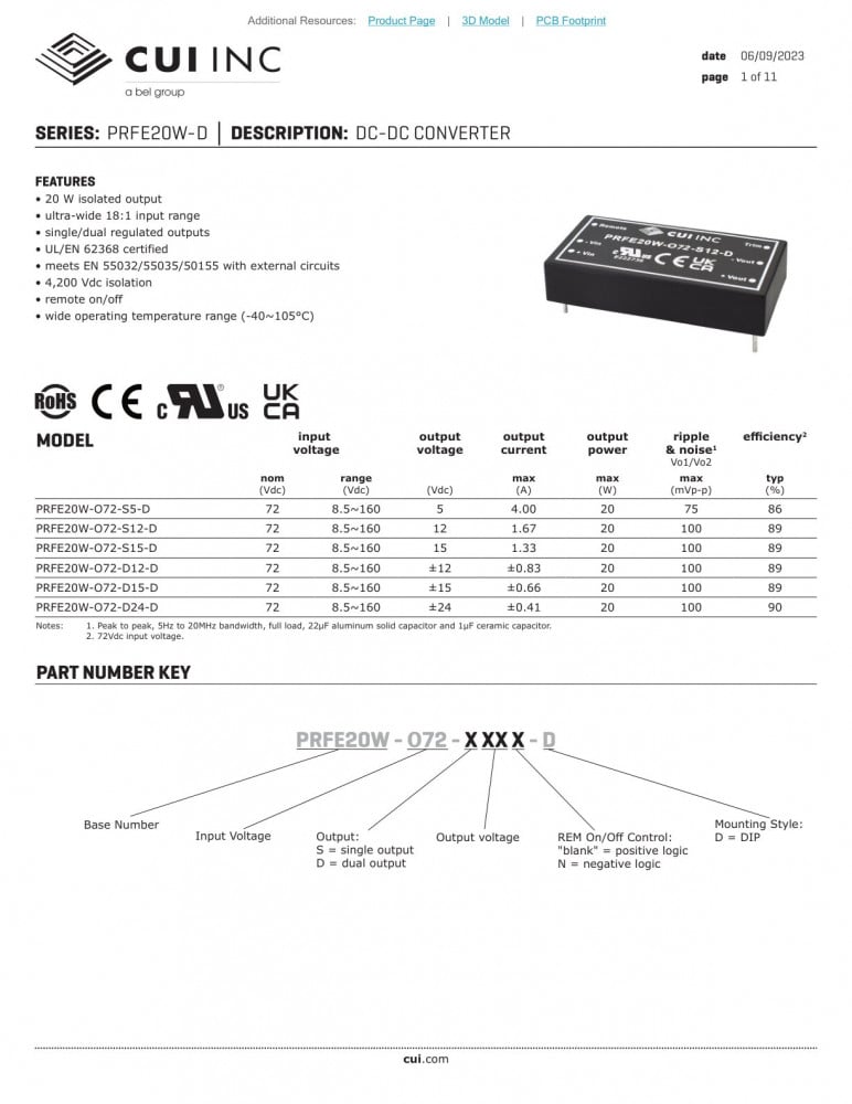 PRFE20W-D datasheet page 1