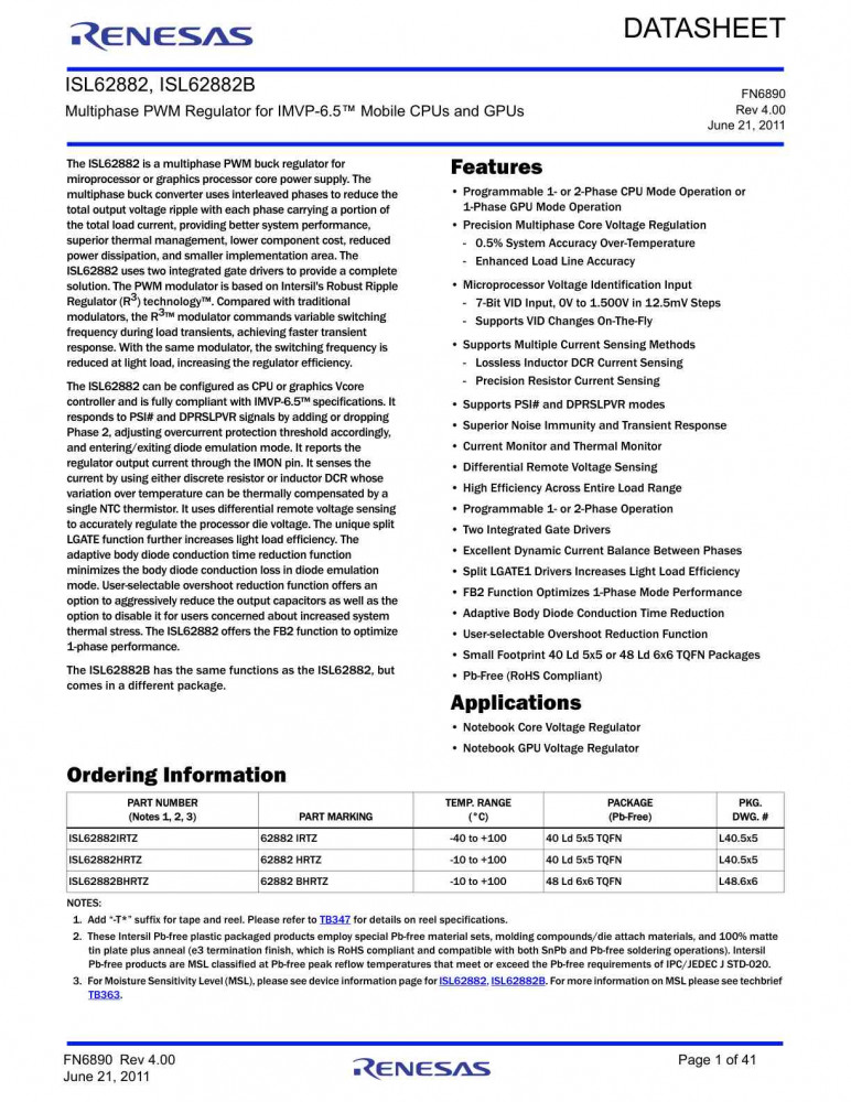 ISL62882BHRTZ-T datasheet page 1