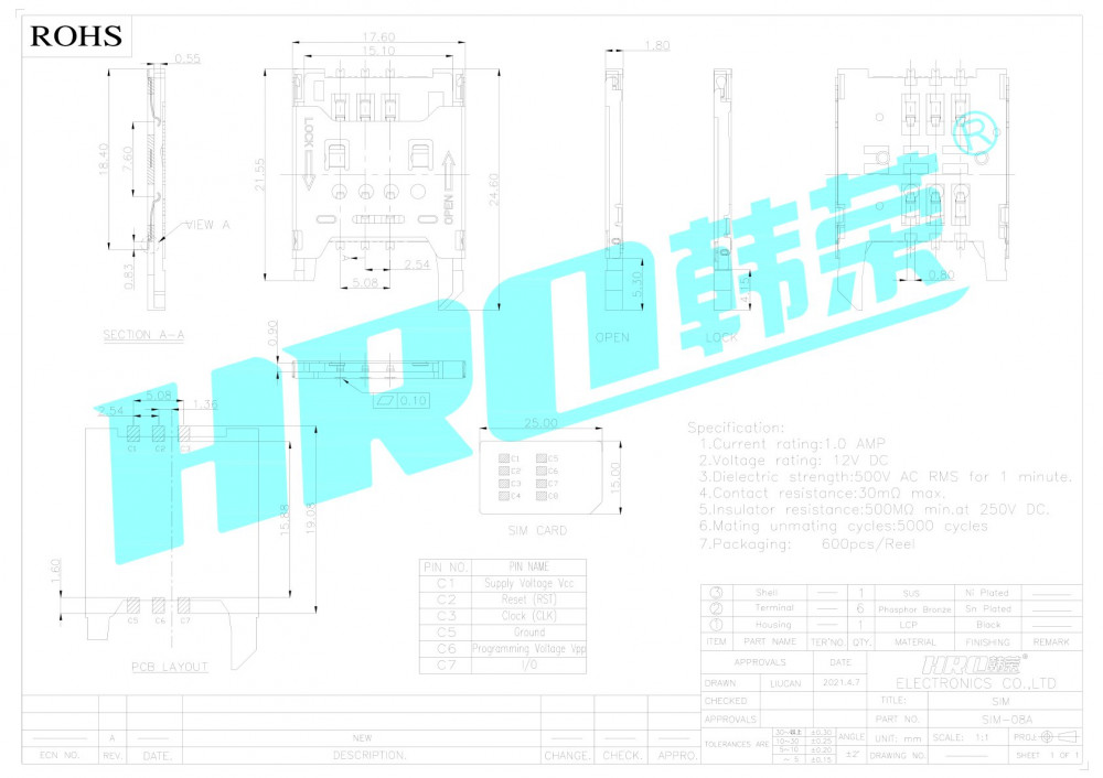 SIM-08A technical drawing preview