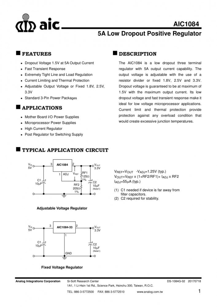 AIC1084 datasheet page 1