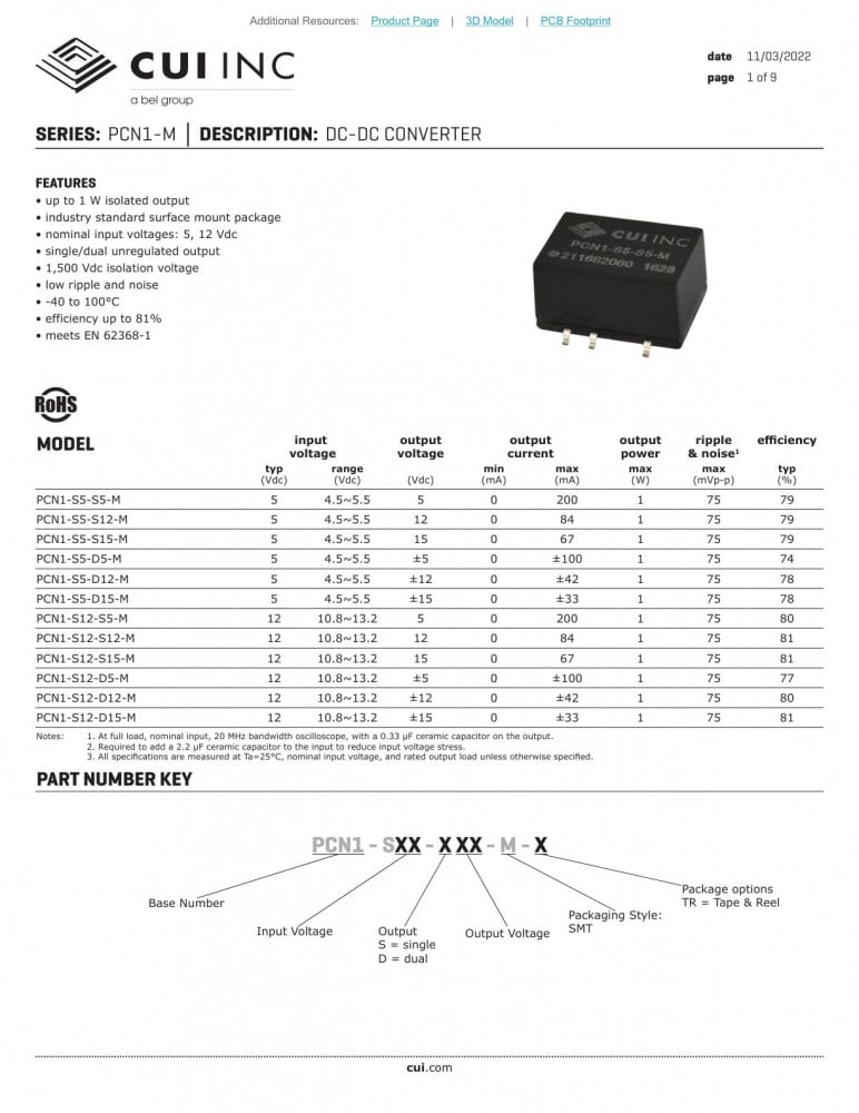 PCN1-S5-S12-M datasheet page 1