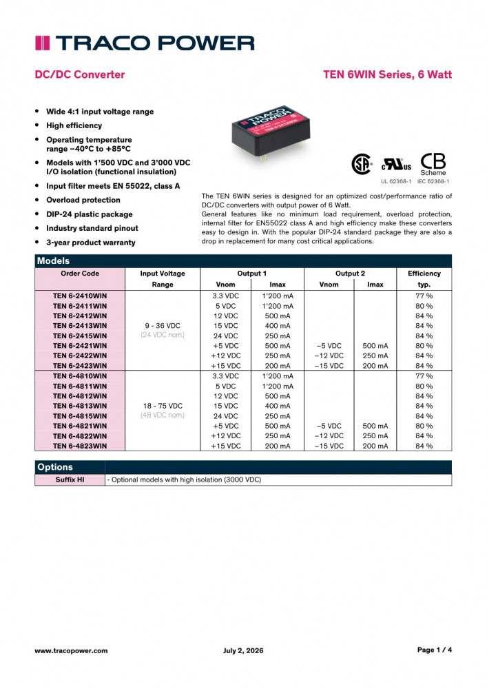 TEN 6WIN technical document page 1