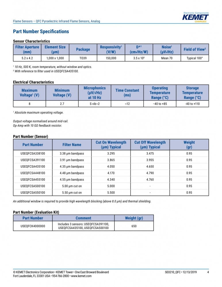 KEMET QFC flame sensor datasheet page 4