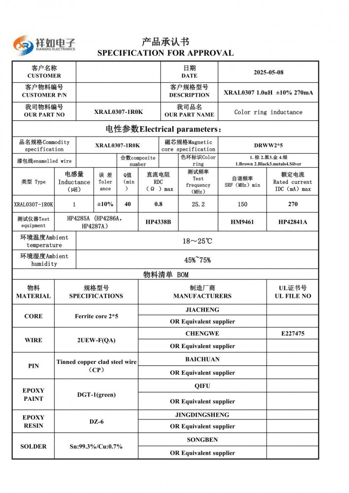 XRAL0307-1R0K approval document page 4
