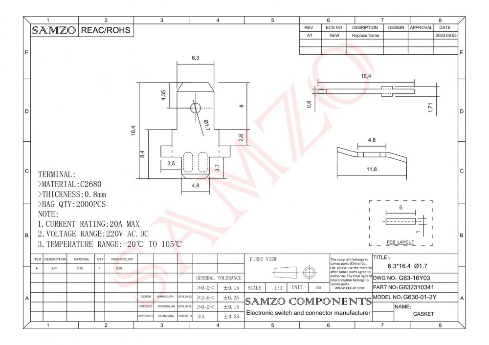 SAMZO G630-01-2Y technical drawing