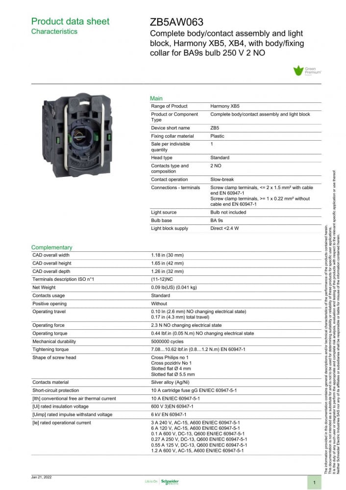 ZB5AW063 technical document page 1