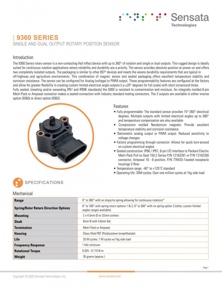 Sensata 9360 Series datasheet page 1