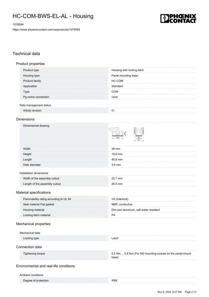 Phoenix Contact 1078594 commercial data