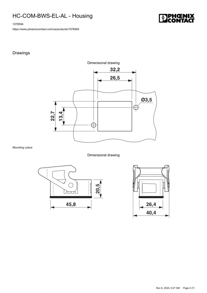 Phoenix Contact 1078594 mounting cutout