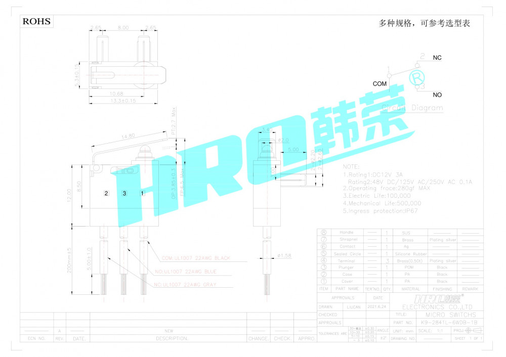 K9-2841L-6WDB-1B technical document page 1