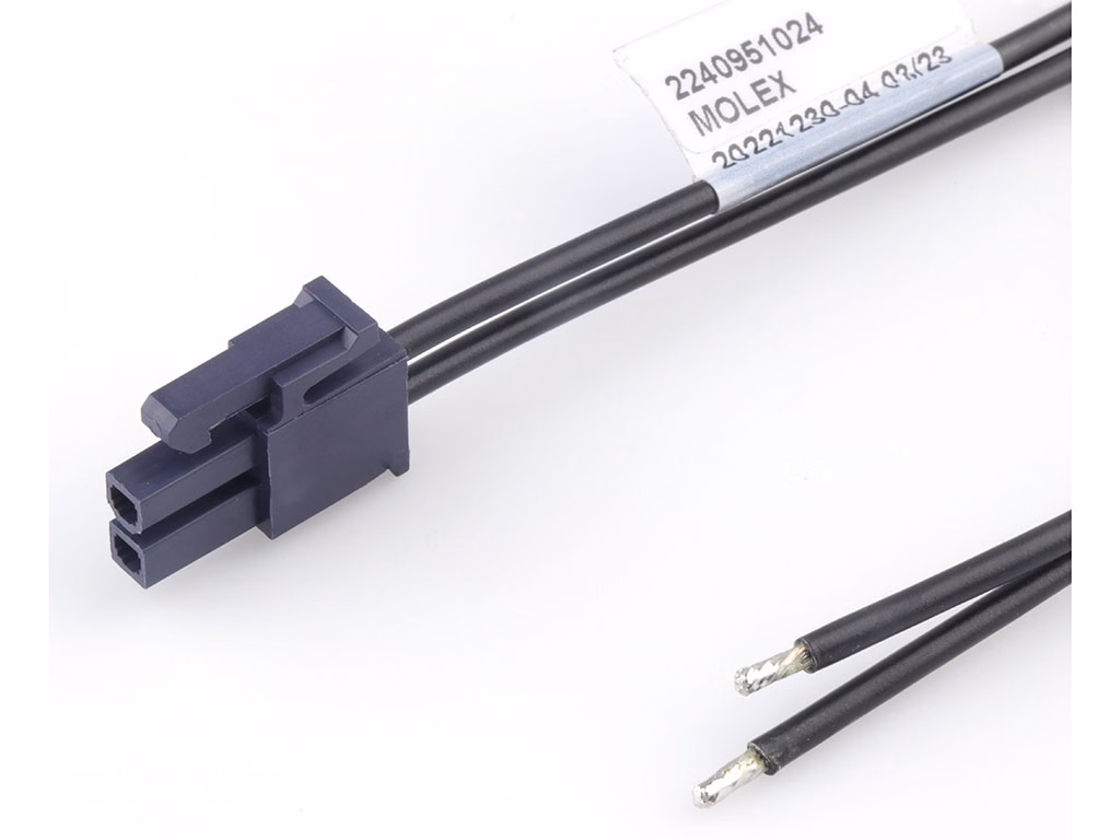 Mini-Fit Versa-to-Pigtail Off-the-Shelf (OTS) Cable Assembly, 4.20mm Pitch, Dual Row, 150.00mm Length, 2 Circuits, Black