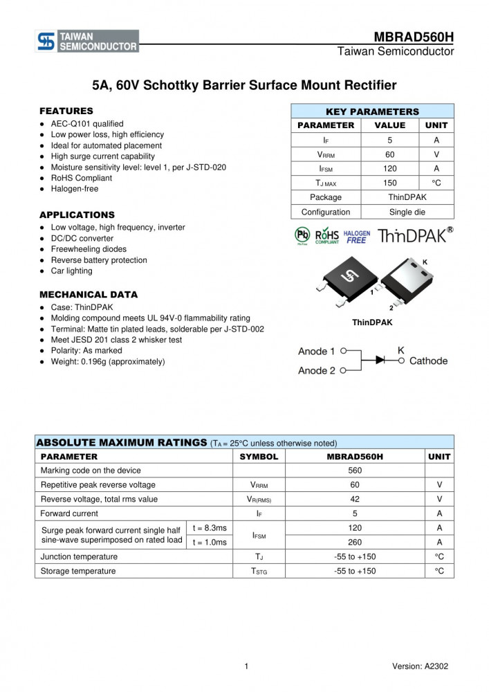 MBRAD560H datasheet page 1