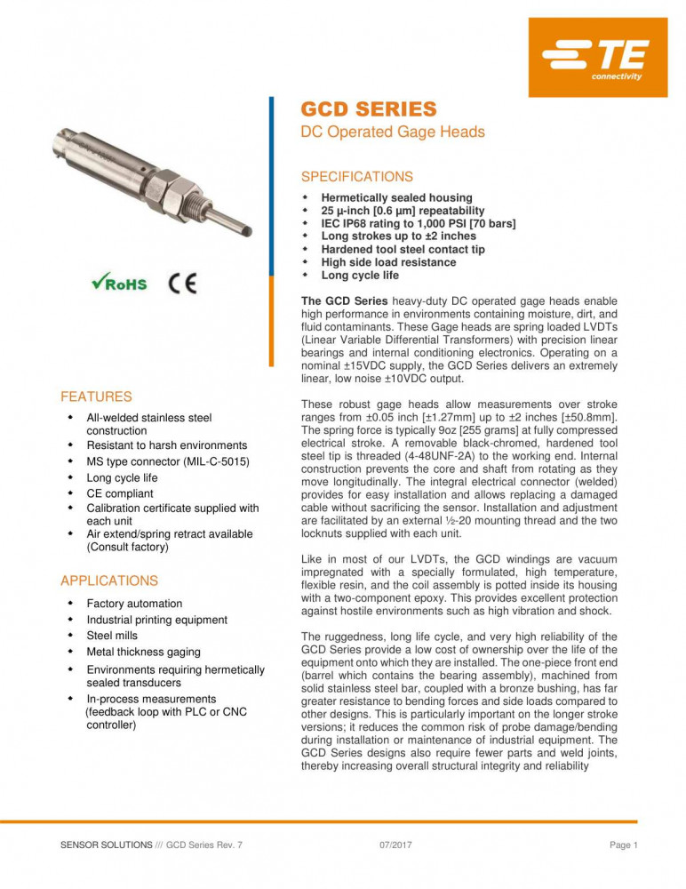 TE Connectivity GCD series document page 1