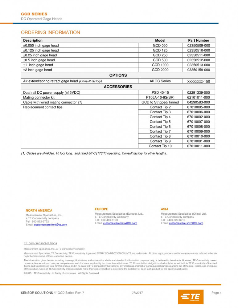 TE Connectivity GCD series document page 4
