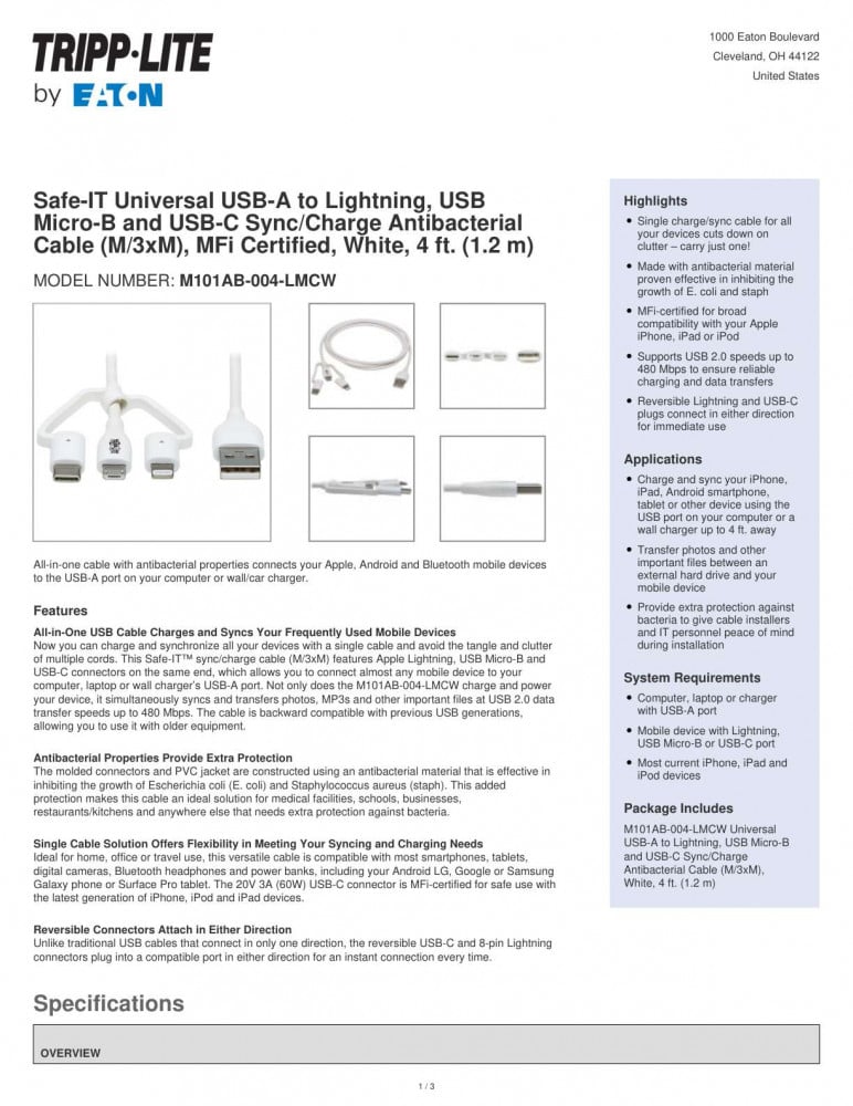 M101AB-004-LMCW technical document page 1
