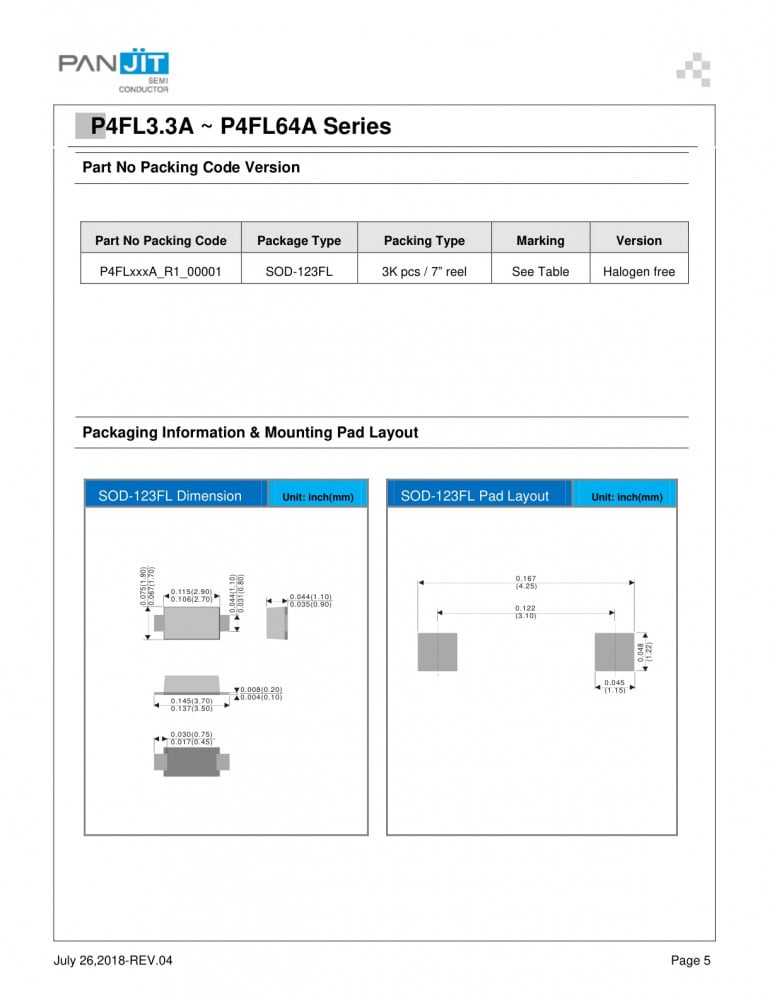 PANJIT P4FL3.3A series datasheet page 5
