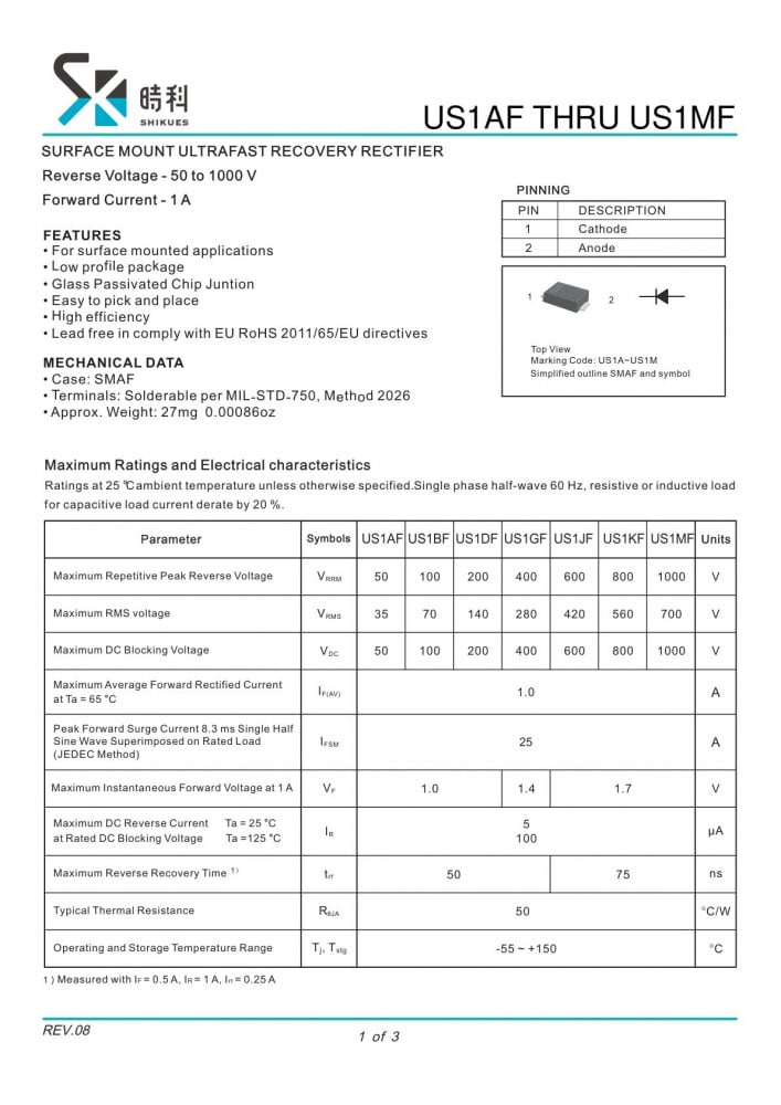 US1JF datasheet page 1