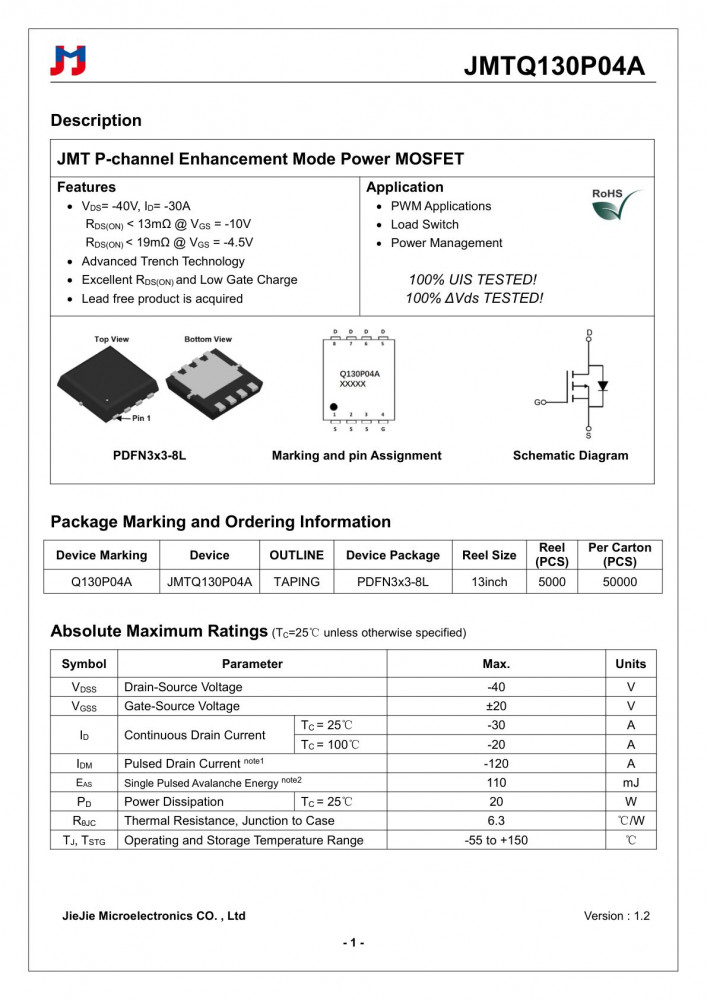 JMTQ130P04A datasheet page 1