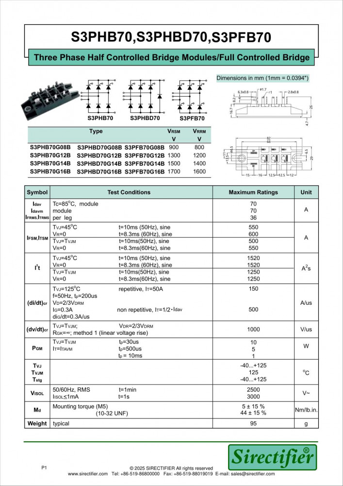 Sirectifier S3PHB70 family datasheet page 1