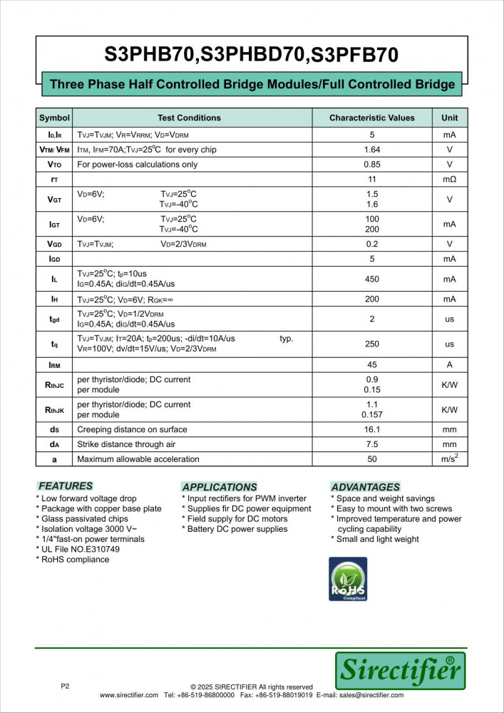 Sirectifier S3PHB70 family datasheet page 2