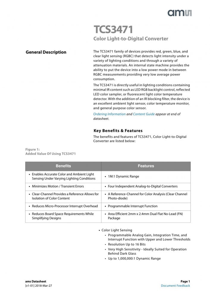 TCS34711FN datasheet page 1