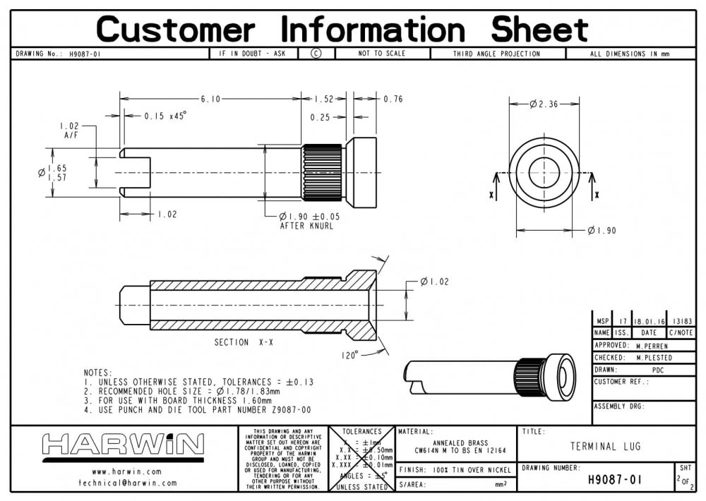 Harwin H9087-01 customer information sheet preview