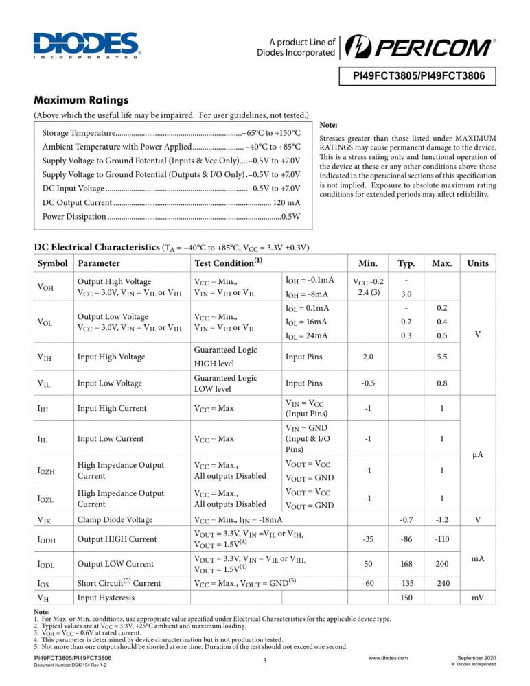 PI49FCT3805CQE datasheet page 3