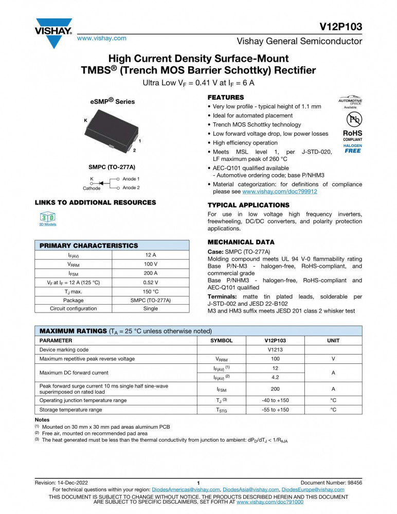 V12P103 datasheet page 1