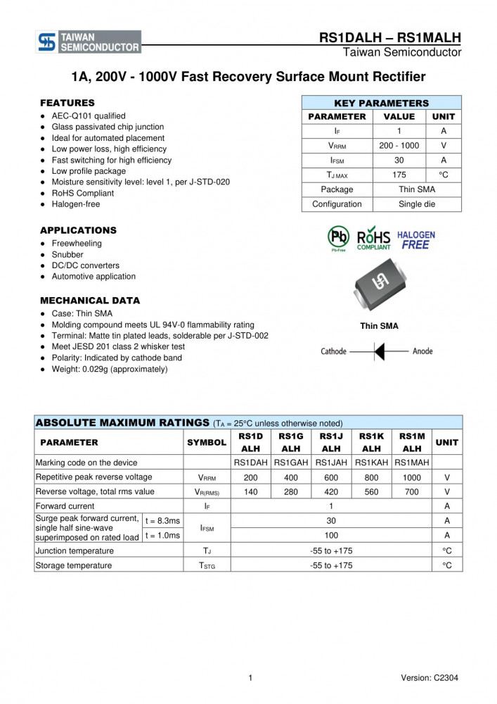 RS1KALH technical document, page 1